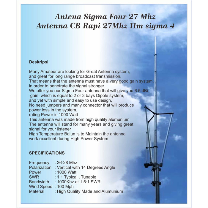Jual Antena Sigma Four 27 Mhz Antenna CB Rapi 27Mhz 11m sigma 4 ...