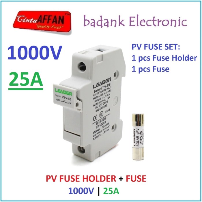 Jual [25A] Solar PV Fuse Holder DC 1000V with Fuses 25A Solar Panel ...
