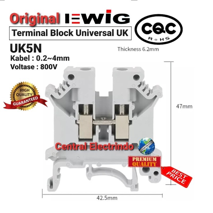Jual Terminal Block Universal UK5N (0.2~4mm) 800V Din Rail EWIG. - Kota Tangerang - central ...