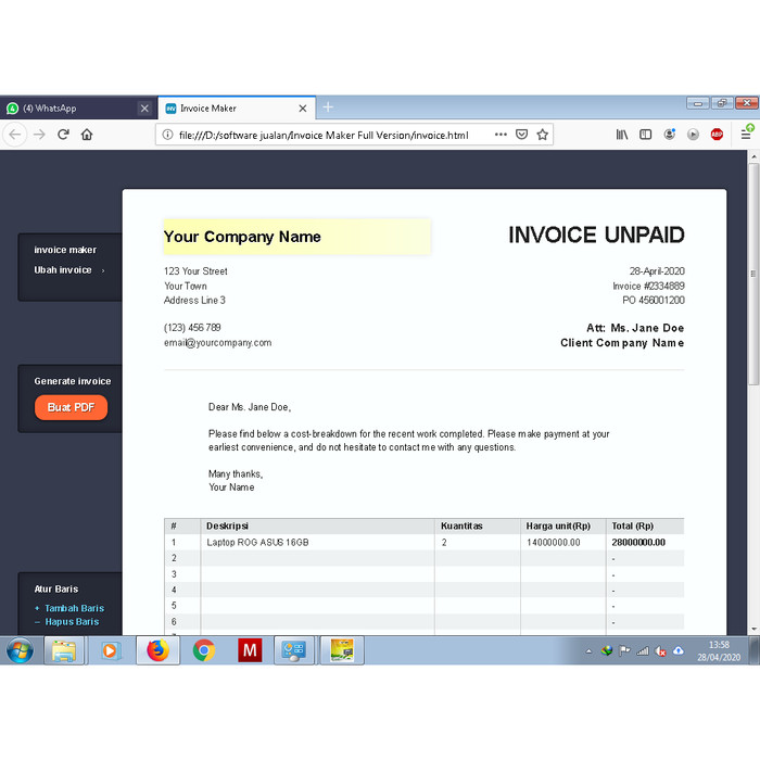 Jual Invoice Maker Full Version Unlimited PC - Jakarta Barat - Aneka ...