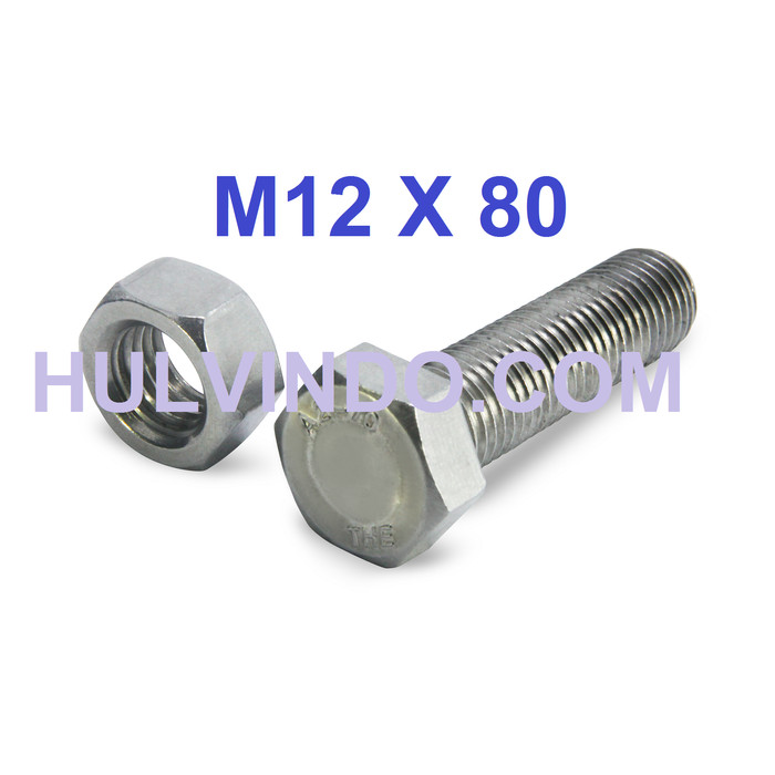 Jual BAUT MUR HEX STAINLESS STEEL 304 M12 X 80 - Kota Tangerang - Toko Aneka Guna | Tokopedia