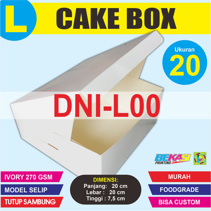 Jual DNI-L00 White Cake Box Foodgrade / Boks Kue Bolu / Kotak Dus 20x20 ...