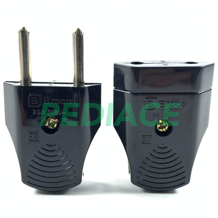 Jual Steker / Colokan Listrik Gepeng Hitam Broco 6A 250V~ Male to ...