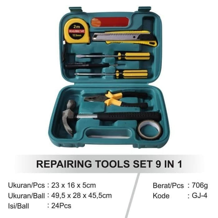 Jual Hand tool kit set alat perkakas reparasi perbaikan tukang 9 in 1 ...