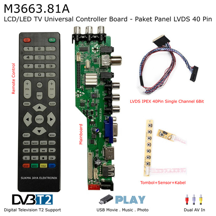 Jual DVB T2 Universal Board LCD LED TV Digital - Paket LVDS 40 Pin ...