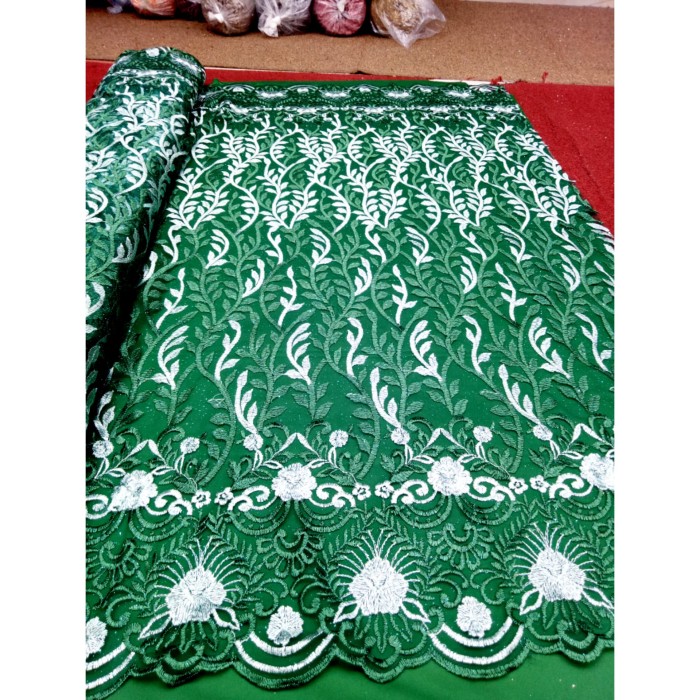 Jual Kain tile bordir korea.Bahan kebaya bordir 2tone.Brukat/Tulle.Kain ...