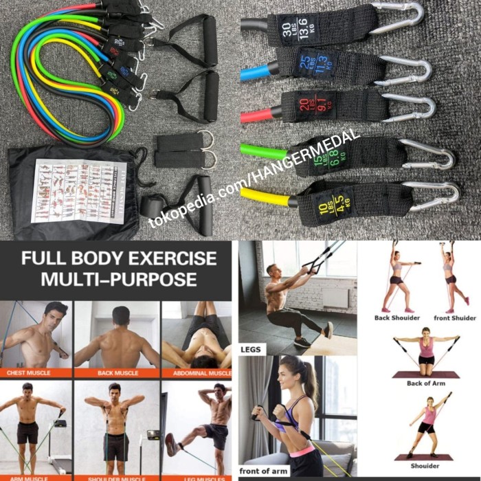 Jual Live Monster 100 LBS Resistance Band Set 11 tube home fitness gym ...