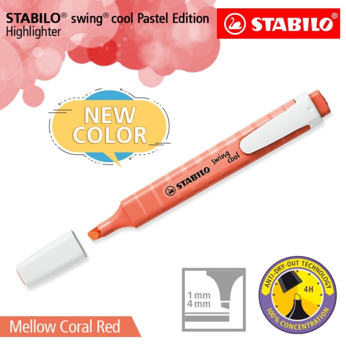 Promo STABILO Swing Cool Pastel Mellow Coral Red / Highlighter Warna ...