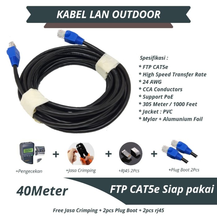 Jual Kabel LAN STP FTP Cat 5e Outdoor CCA Panjang 40 Meter Siap Pakai ...