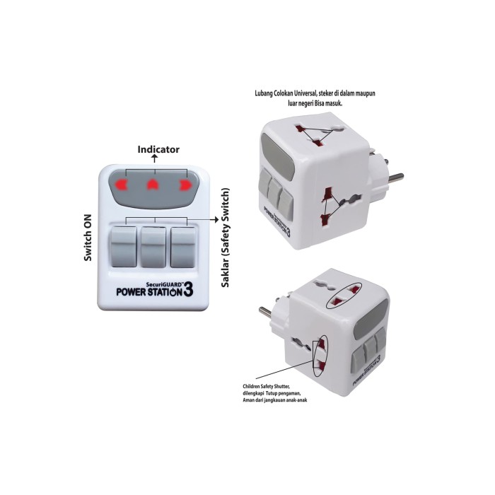 Jual SecuriGuard Colokan listrik Steker Cabang 3 lubang universal ...
