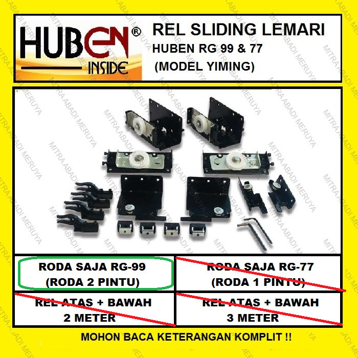 Jual Roda Gantung HUBEN RG99 (2 Pintu ) Roda Rel sliding Lemari Rel ...
