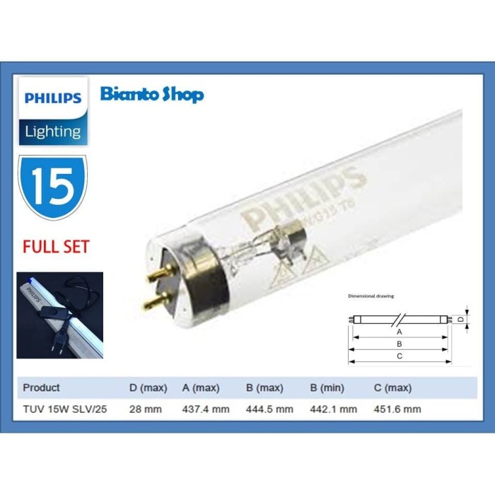 Jual PHILIPS Lampu Ultraviolet Type UV C FULL SET - 15 Watt - Kab ...