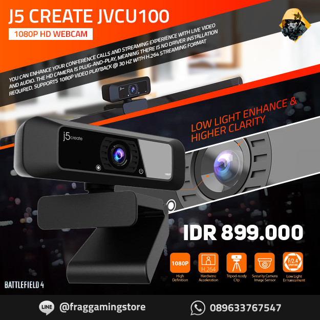 Jual J5 Create JVCU100 USB HD Streaming / Gaming Webcam with 360 ...