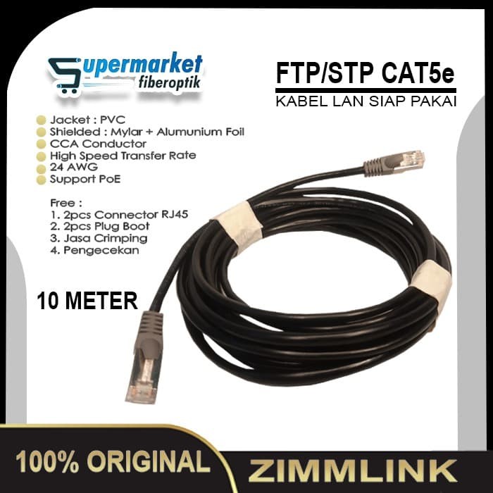 Jual Kabel LAN STP FTP Cat 5e Outdoor CCA Zimmlink Siap Pakai 10 Meter ...
